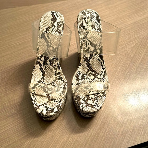 Express | Shoes | Express Wedges With Clear Straps And Faux Snake Print ...